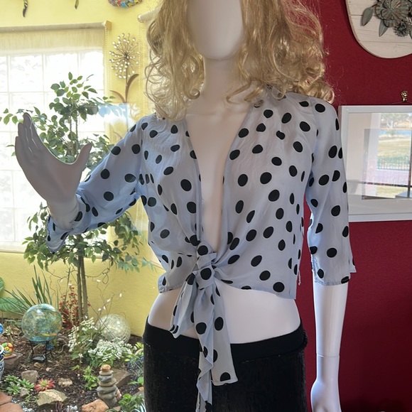 Mixit | Tops | Pale Blue Crop Top With Black Dots Size 4 Brand Is Mixit ...